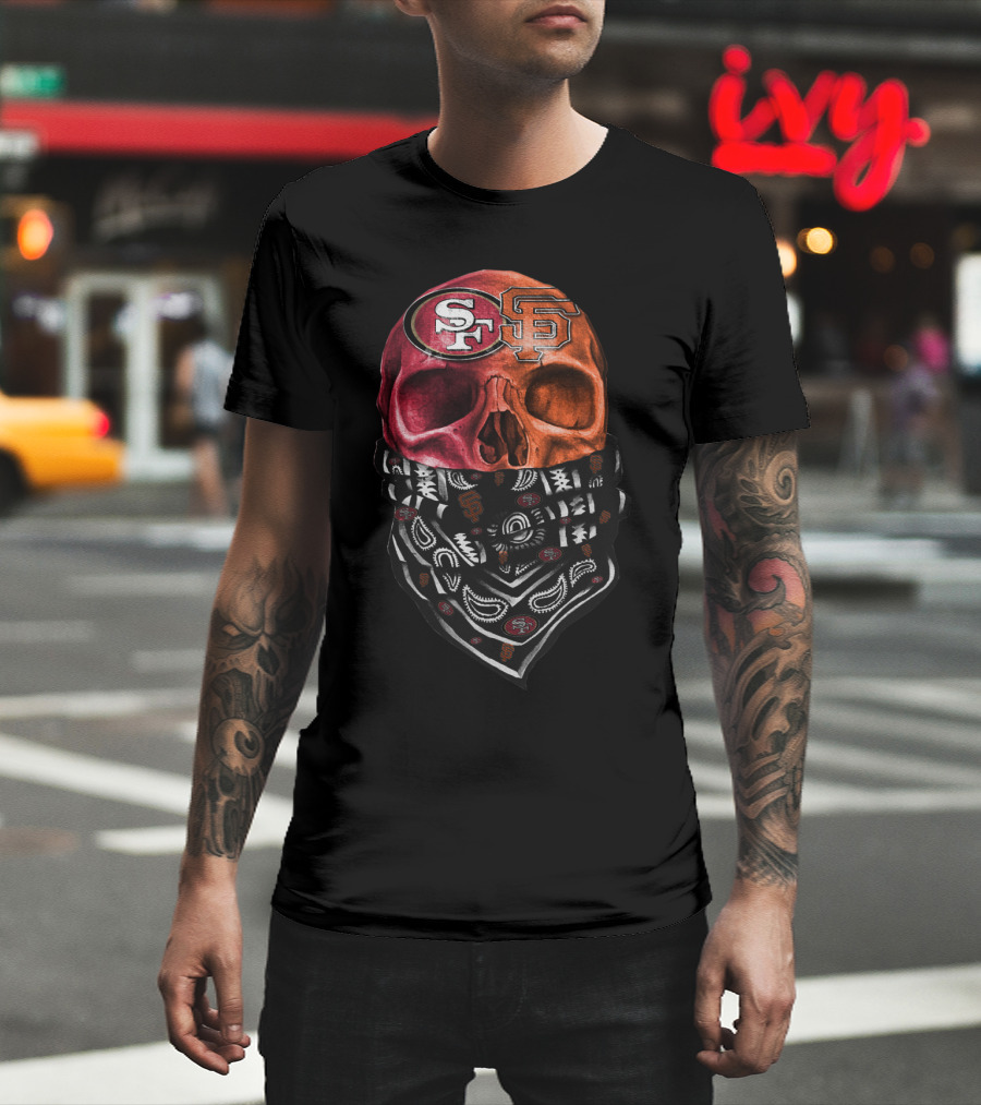 Sf Giants And 49ers Skull Bandana Art T-Shirt