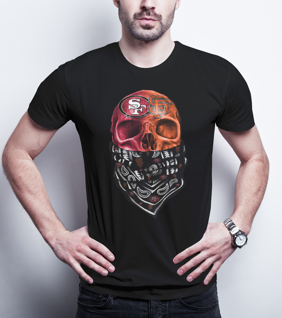 Sf Giants And 49ers Skull Bandana Art T-Shirt