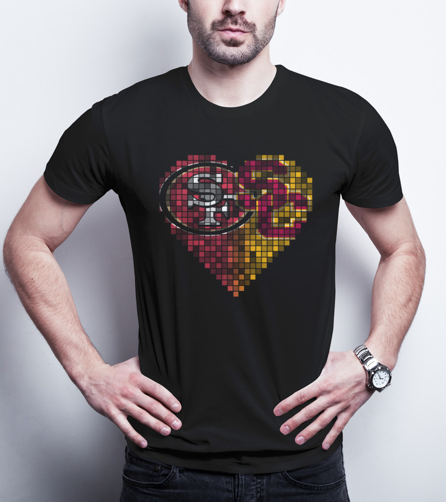 Ttr 005 Heart Mosaic San Francisco 49ers And Usc Trojans Logos T-Shirt