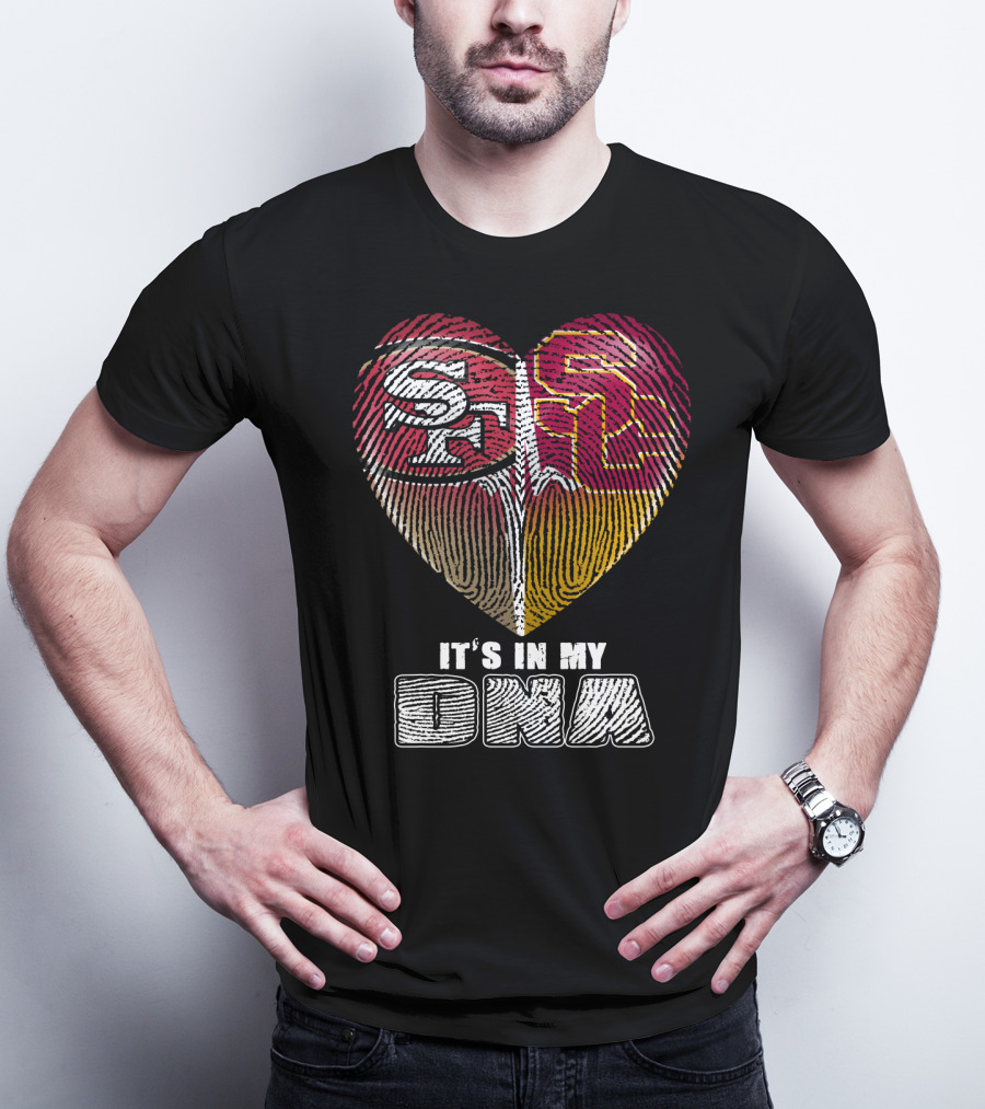 San Francisco 49ers USC Trojans Heart DNA Fingerprint Fan Pride T-Shirt