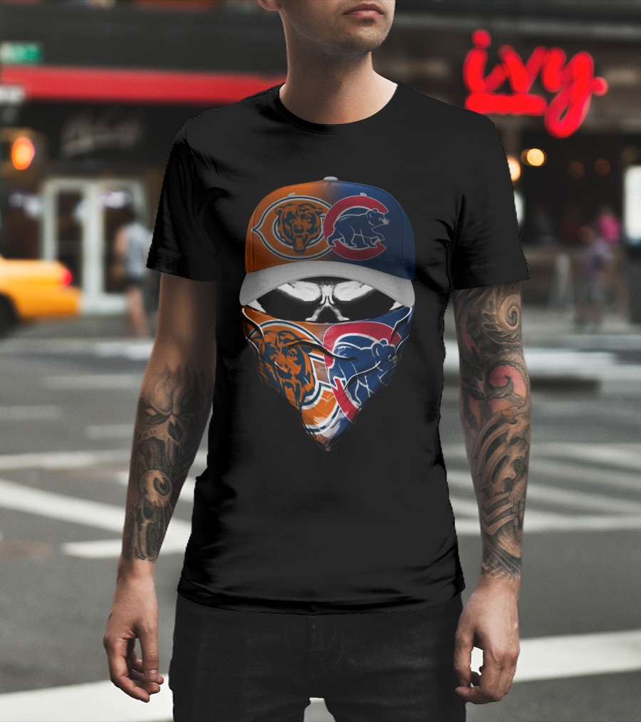 Chicago Bears And Cubs Fan Skull Mask T-Shirt