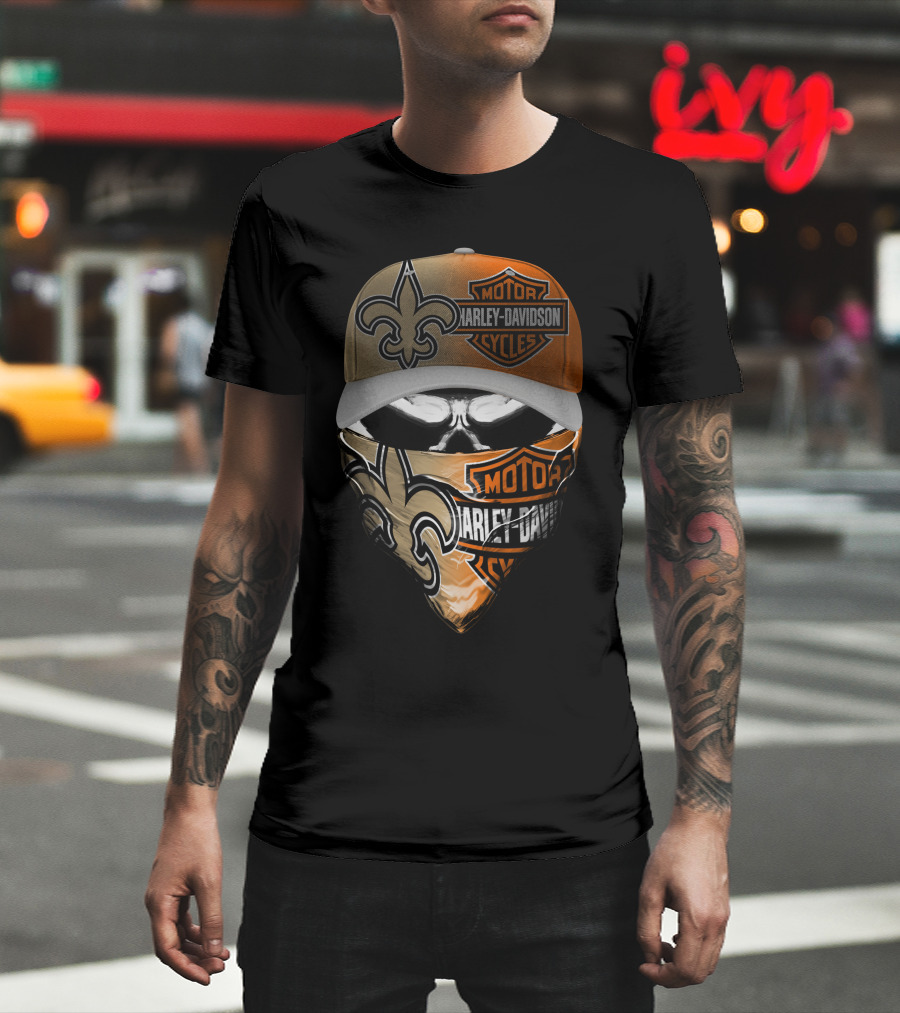 New Orleans Saints Harley Davidson Skull T-Shirt