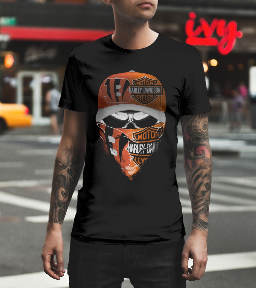 Harley Davidson Cincinnati Bengals Skull Mask Hat T-Shirt