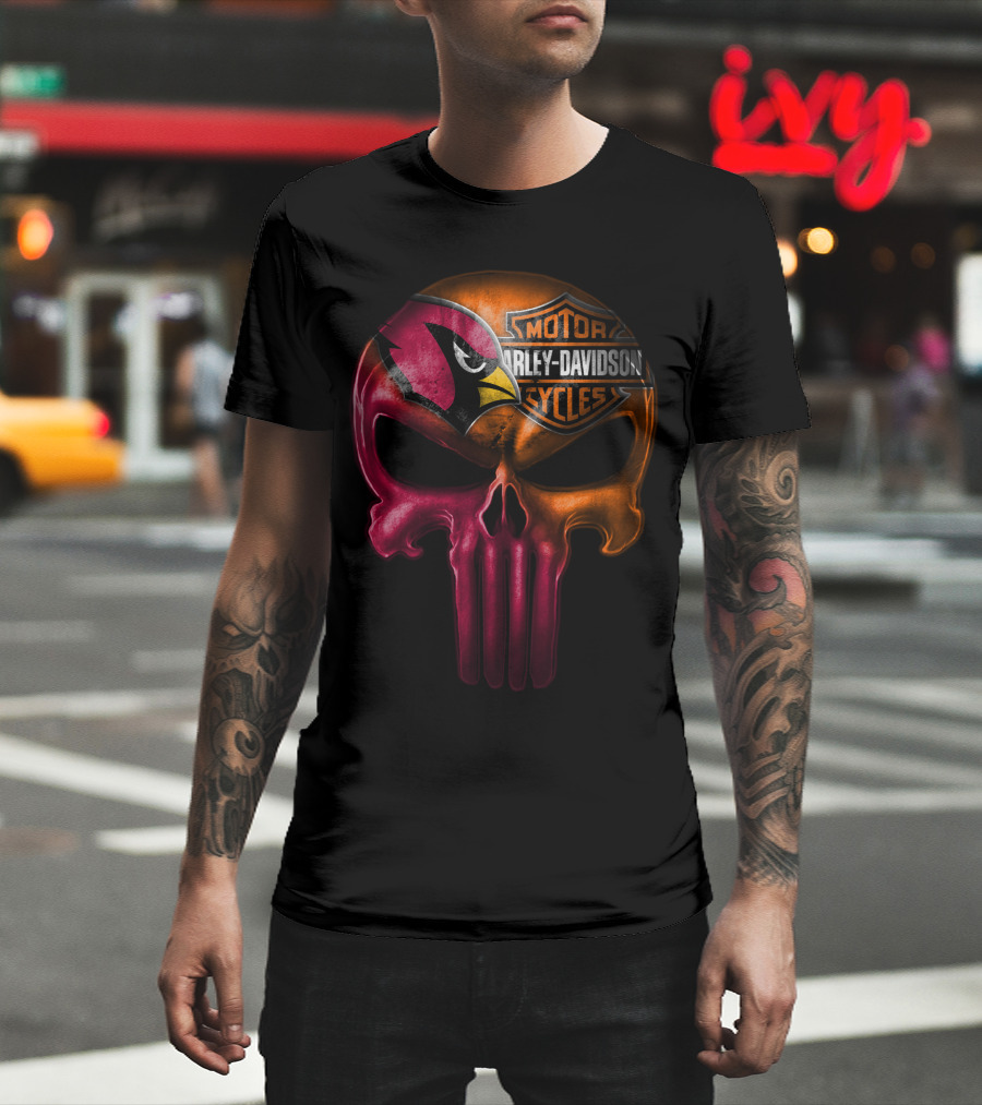 Arizona Cardinals Harley Davidson Skull T-Shirt