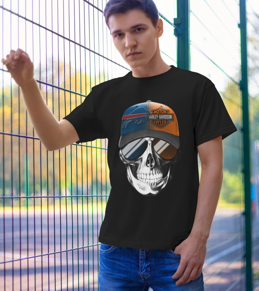 Buffalo Bills Harley Davidson Skull Cap T-Shirt