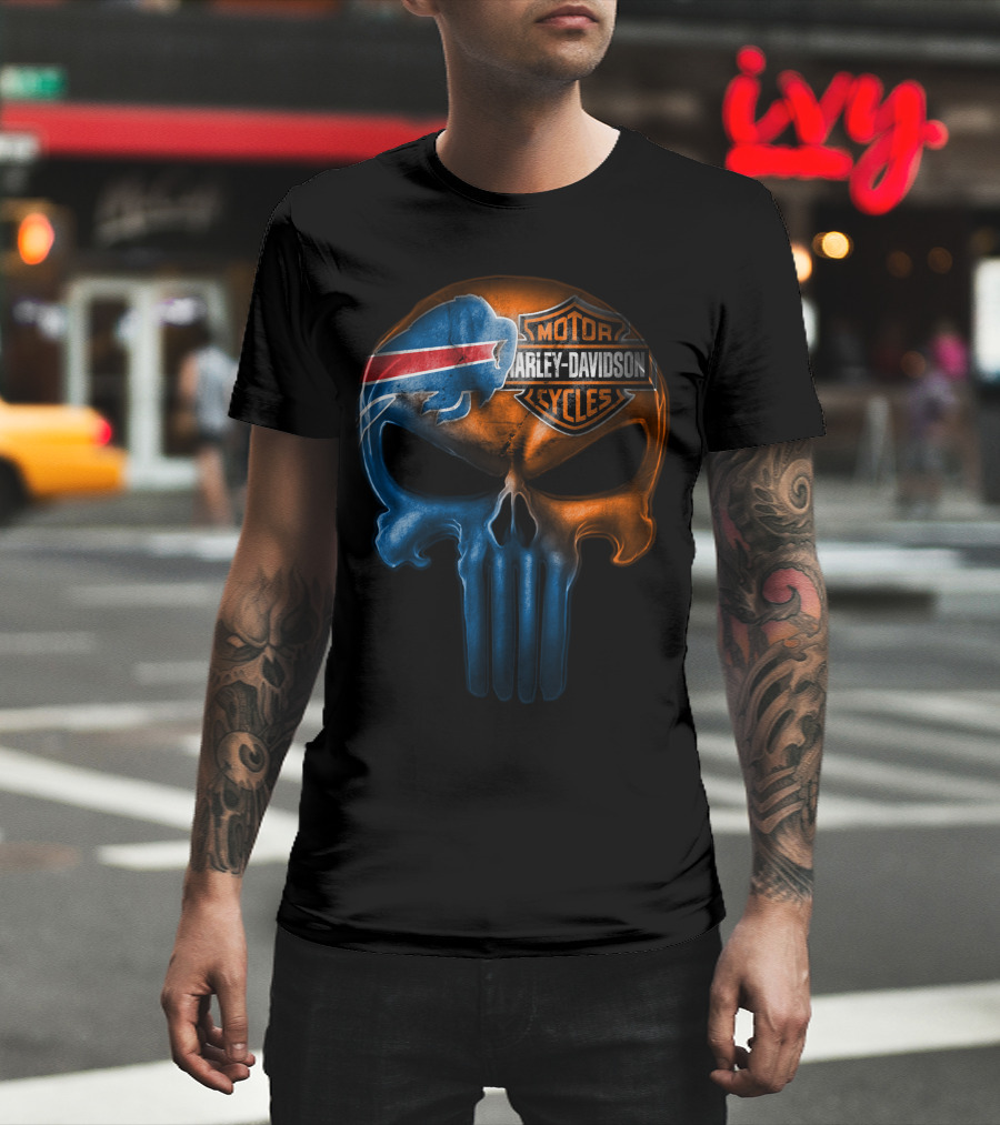 Buffalo Bills Harley Davidson Punisher Skull T-Shirt