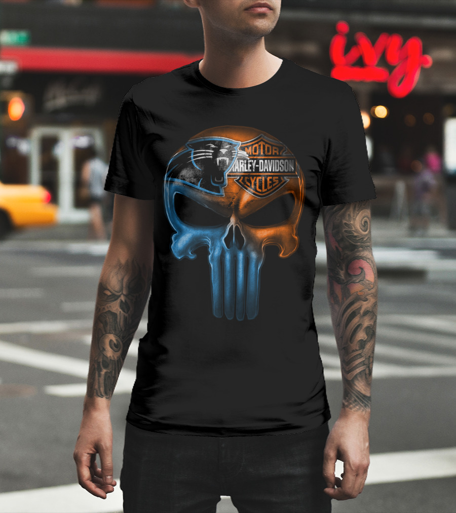 Carolina Panthers Harley Davidson Skull T-Shirt