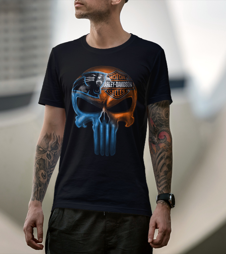 Carolina Panthers Harley Davidson Skull T-Shirt