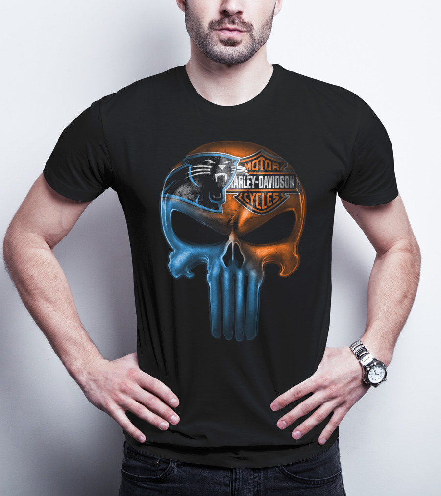 Carolina Panthers Harley Davidson Skull T-Shirt