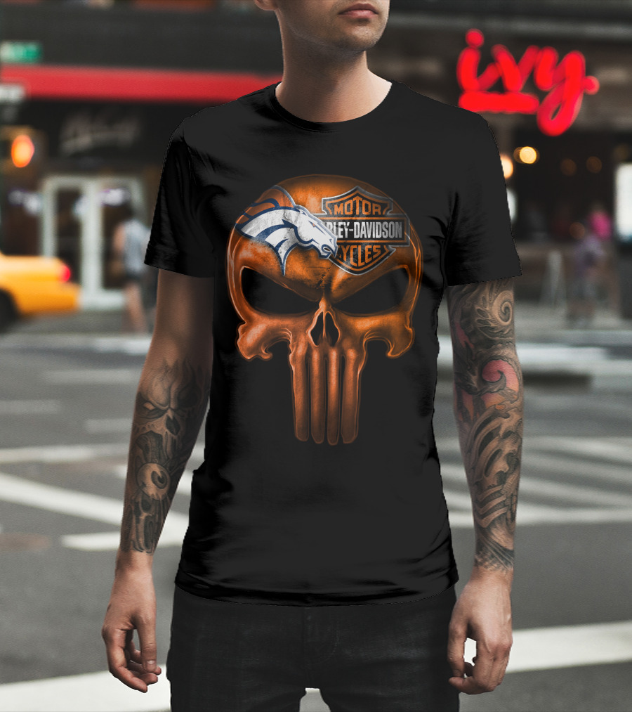 Denver Broncos Harley Davidson Punisher Skull T-Shirt