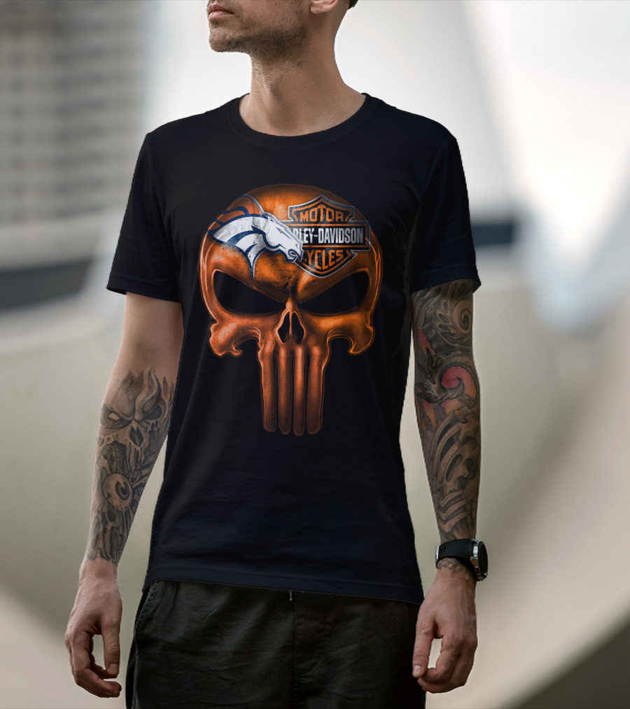 Denver Broncos Harley Davidson Punisher Skull T-Shirt
