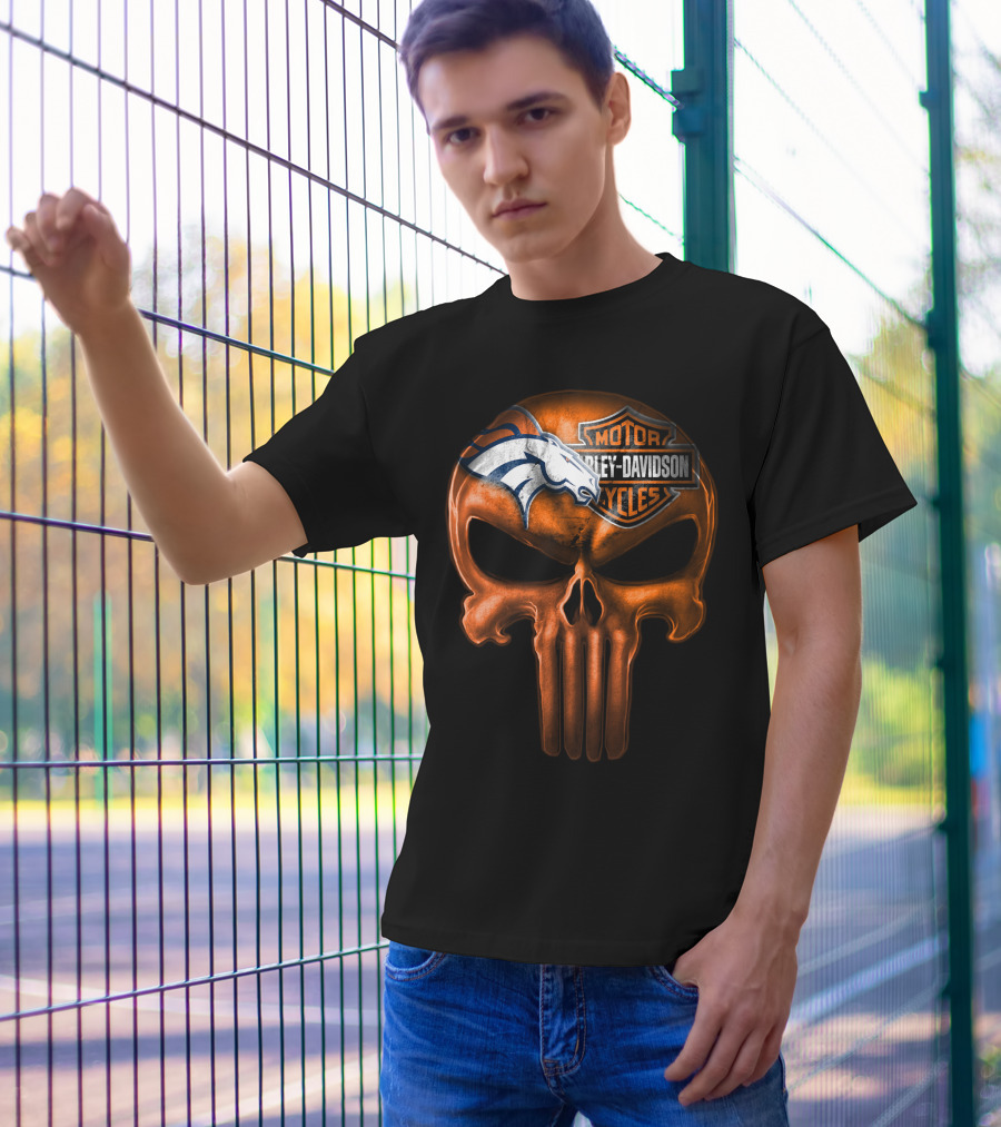 Denver Broncos Harley Davidson Punisher Skull T-Shirt