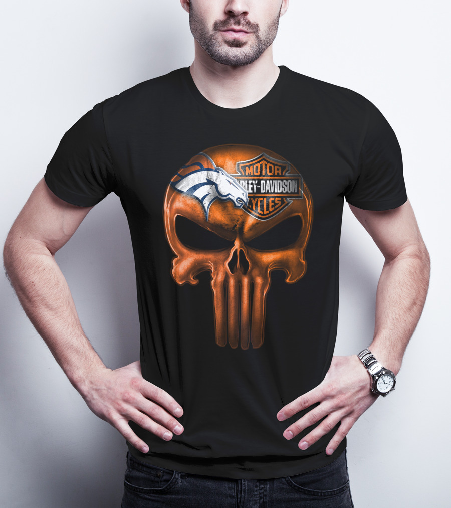 Denver Broncos Harley Davidson Punisher Skull T-Shirt