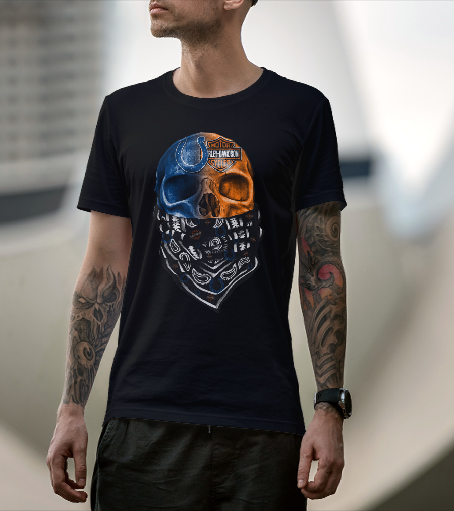 Indianapolis Colts Harley Davidson Skull Bandana T-Shirt