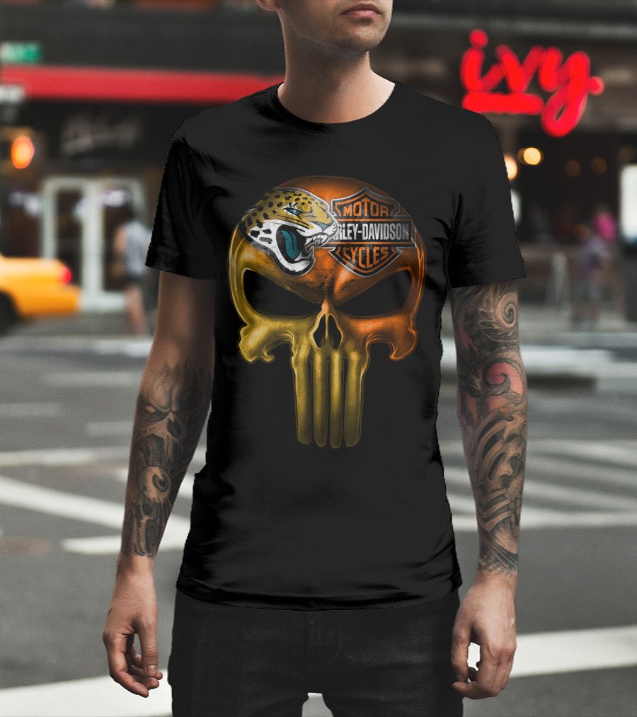 Jacksonville Jaguars Harley Davidson Skull T-Shirt