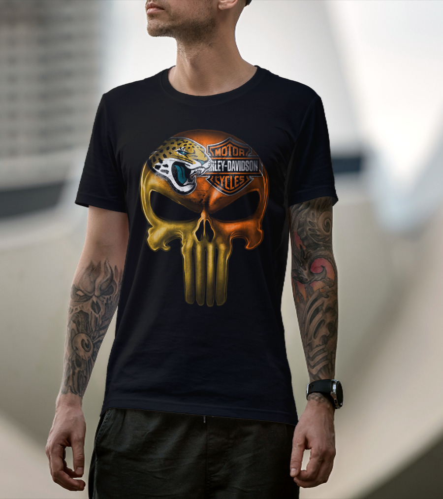 Jacksonville Jaguars Harley Davidson Skull T-Shirt