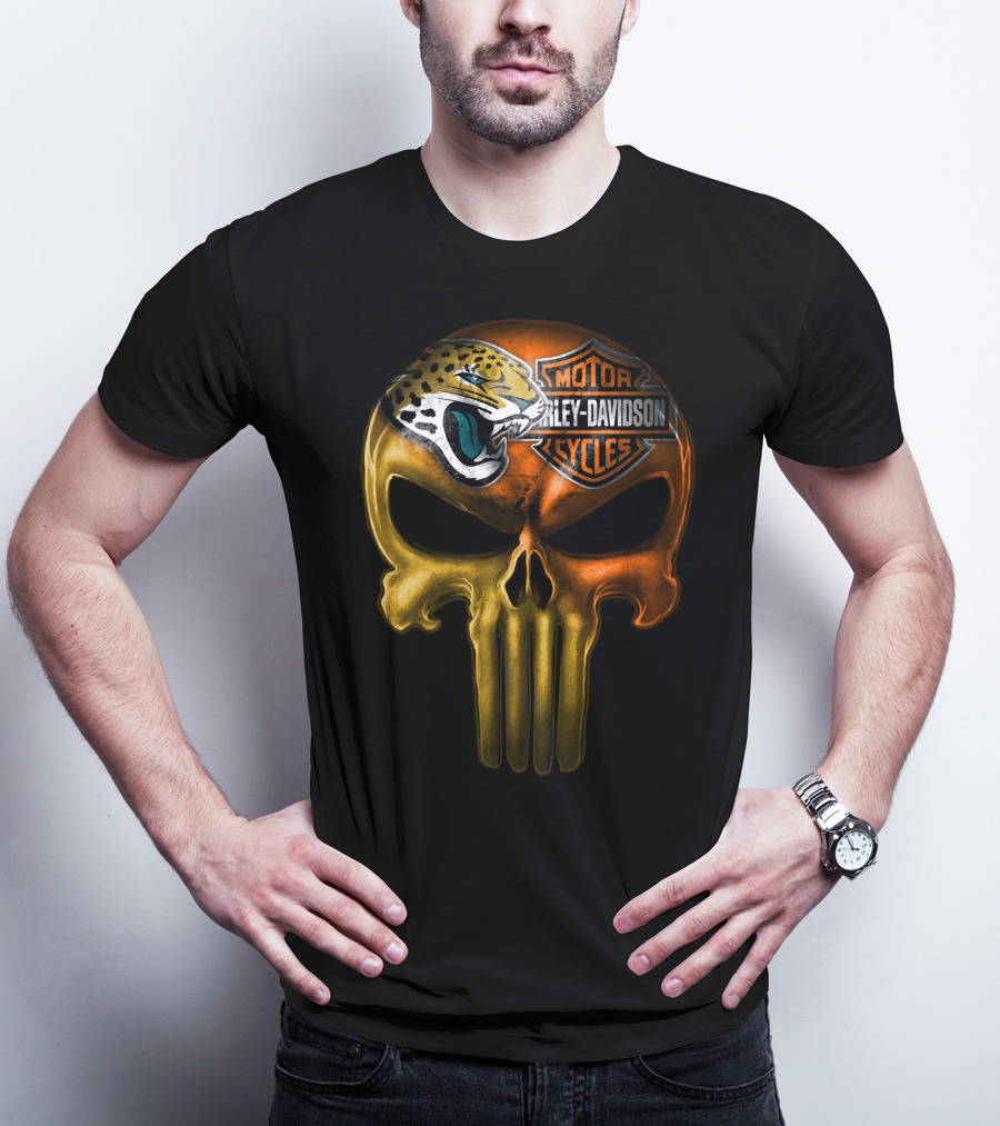 Jacksonville Jaguars Harley Davidson Skull T-Shirt
