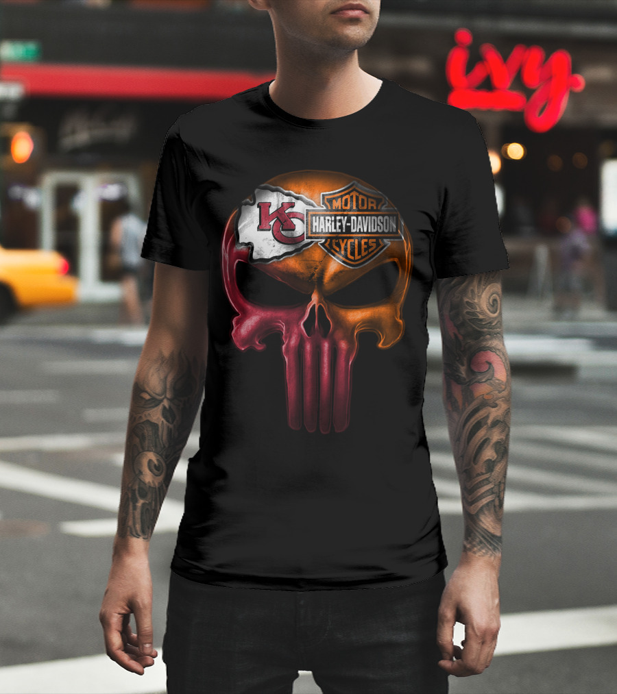 Kansas City Chiefs Harley Davidson Punisher Skull T-Shirt