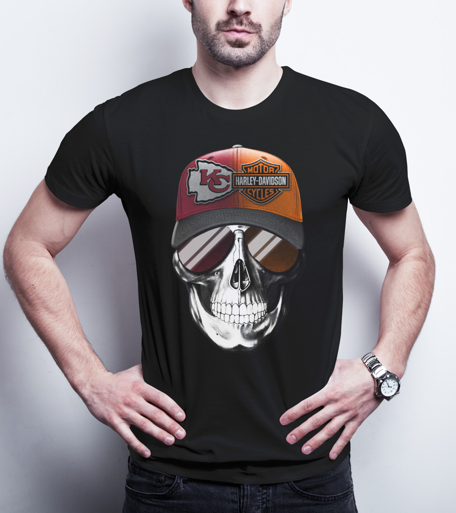 Kansas City Chiefs Harley Davidson Skull Cap T-Shirt