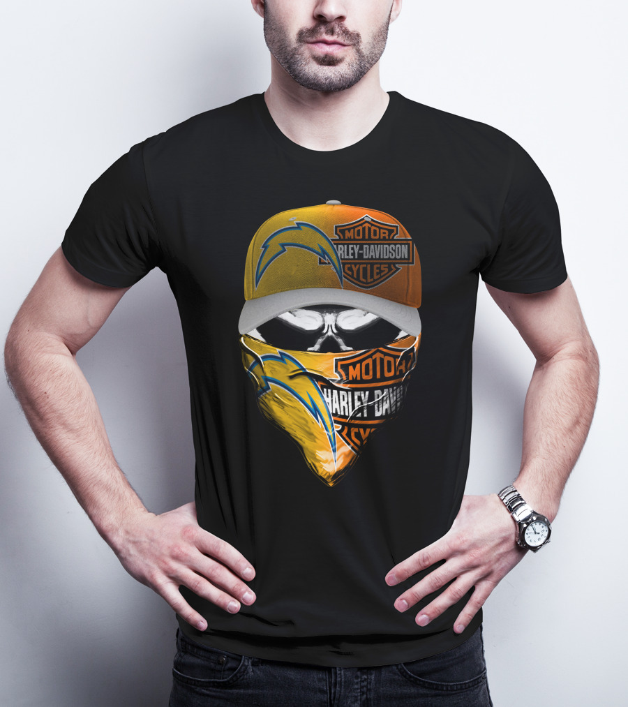 Motor Harley Davidson Los Angeles Chargers Skull T-Shirt