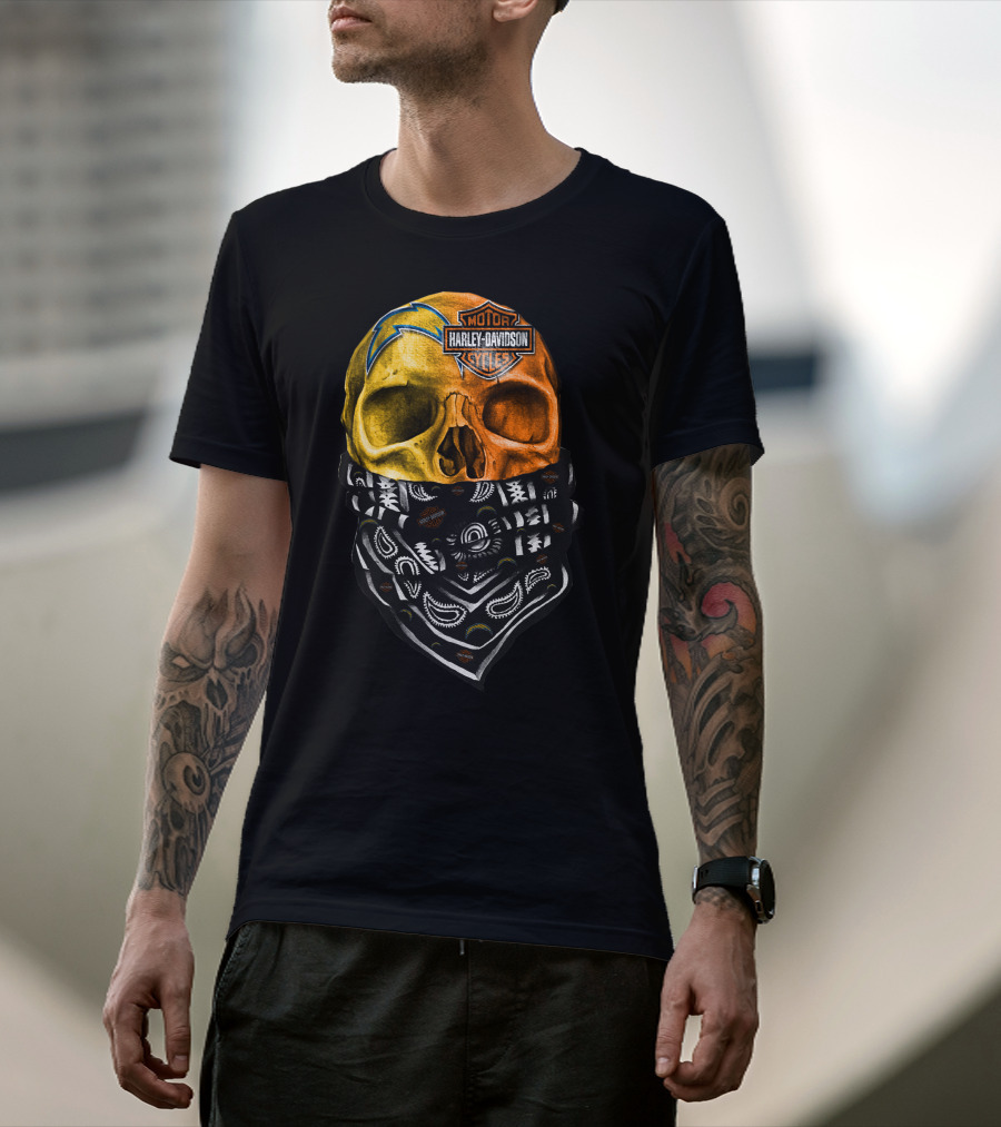 Los Angeles Chargers Harley Davidson Skull Bandana T-Shirt