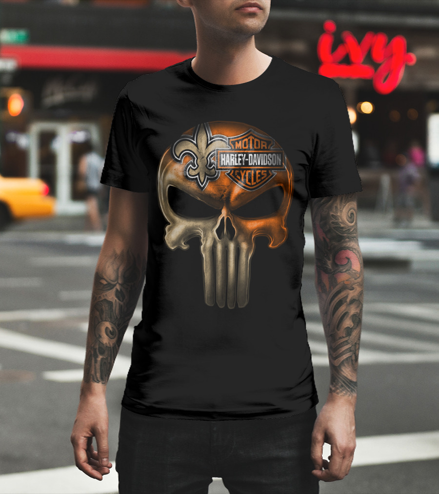 Harley Davidson Motorcycles Skull With Fleur-De-Lis T-Shirt