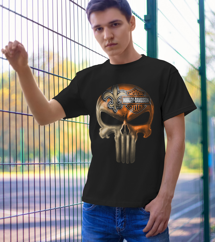 Harley Davidson Motorcycles Skull With Fleur-De-Lis T-Shirt
