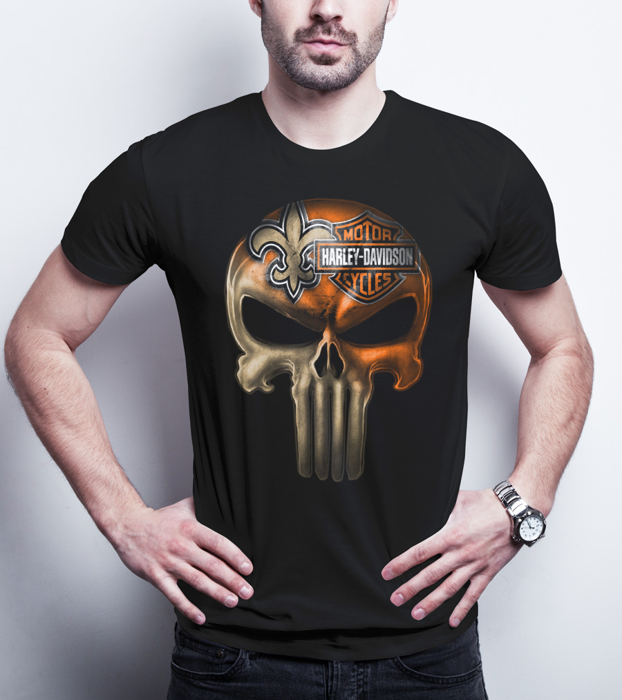 Harley Davidson Motorcycles Skull With Fleur-De-Lis T-Shirt