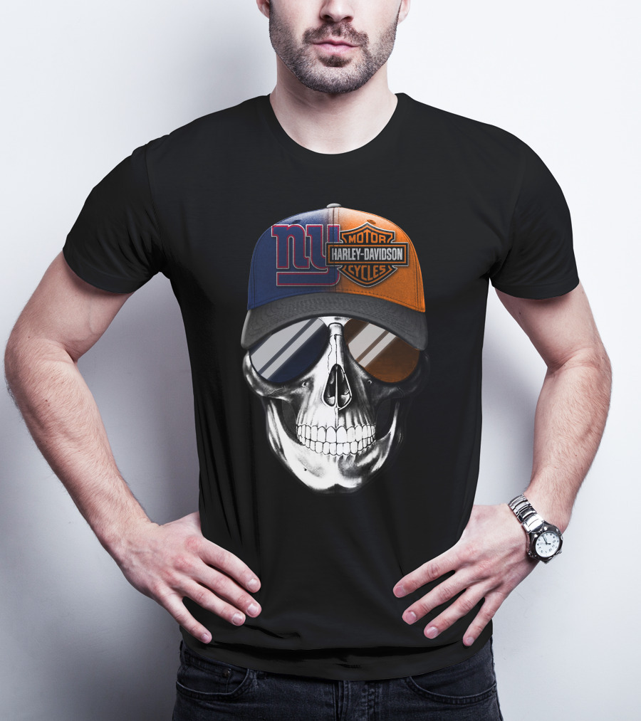 New York Giants Harley Davidson Skull Cap T-Shirt
