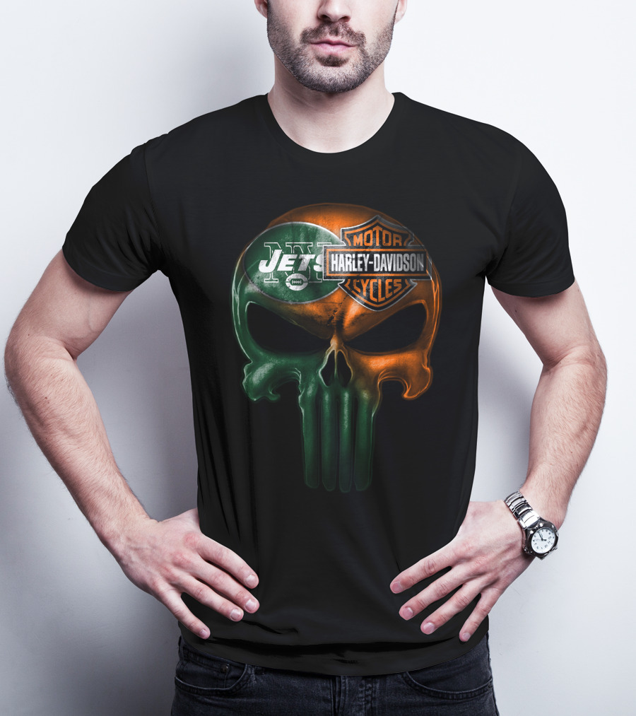 New York Jets Harley Davidson Skull T-Shirt