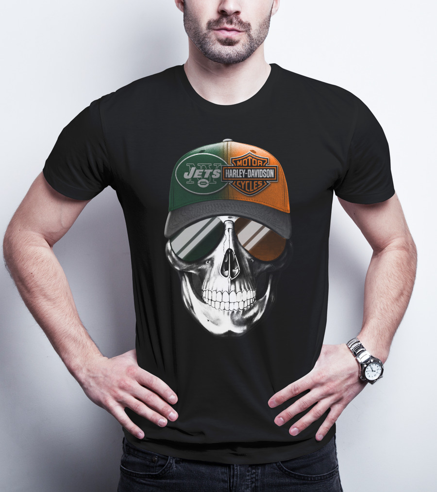 Harley Davidson Jets Skull Cap Nfl Crossover T-Shirt
