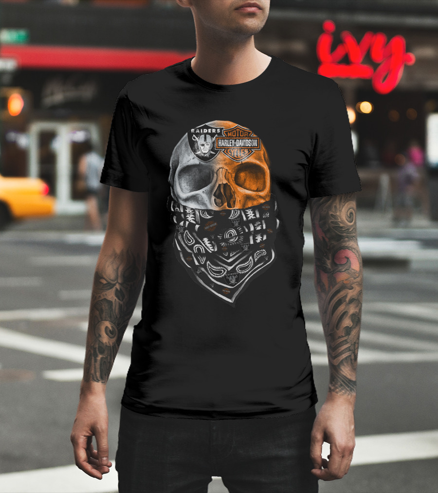 Raiders Harley Davidson Dual Skull Bandana T-Shirt