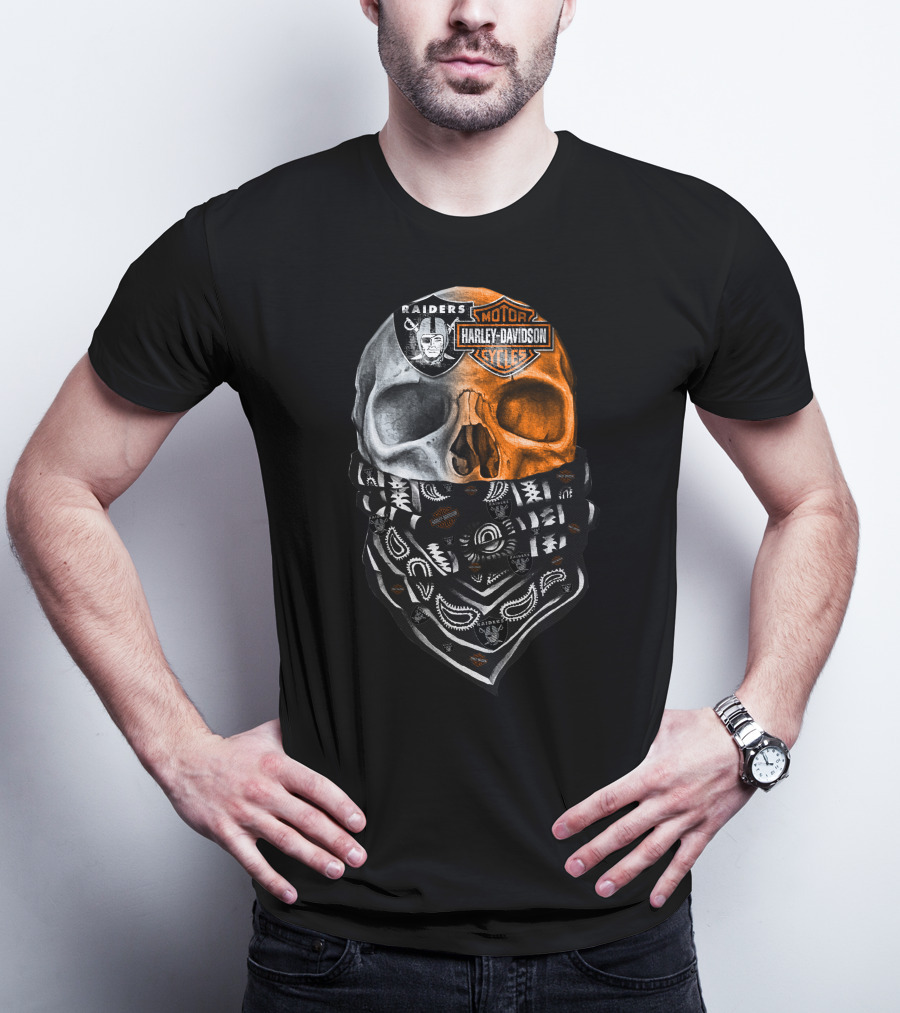 Raiders Harley Davidson Dual Skull Bandana T-Shirt