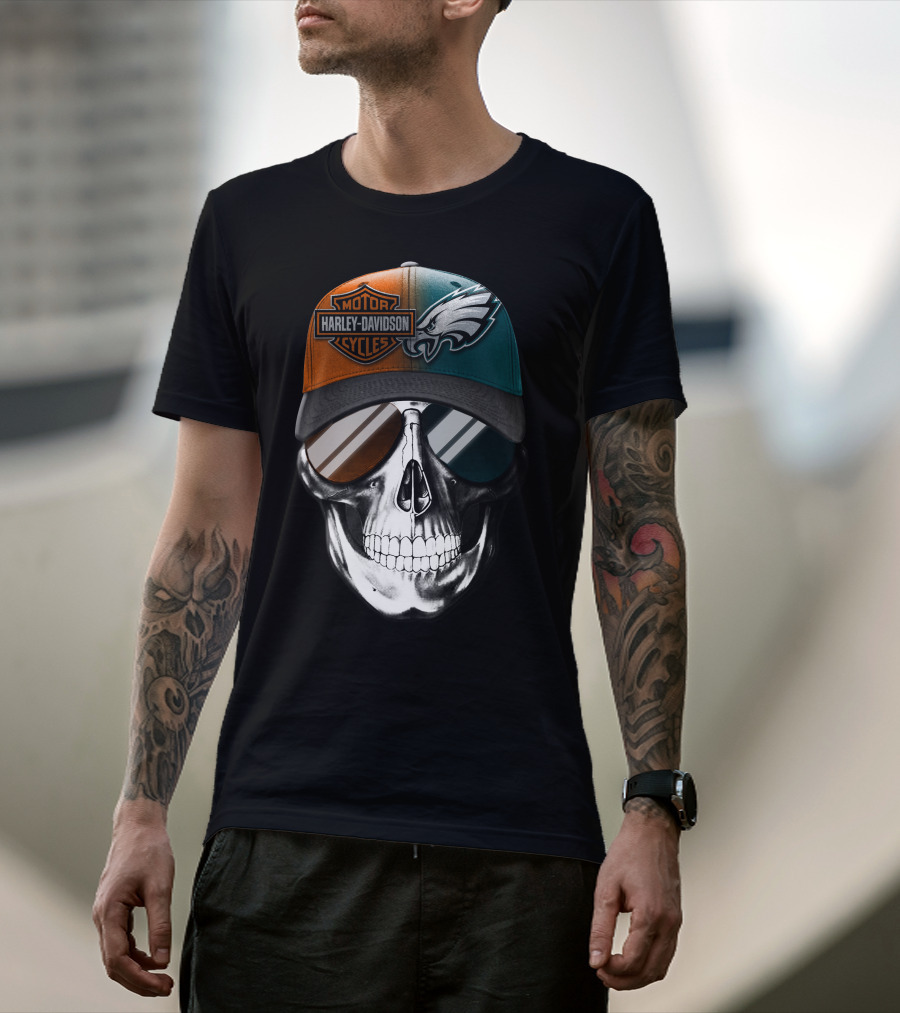 Harley Davidson Motor Cycles Eagles Skull Cap T-Shirt