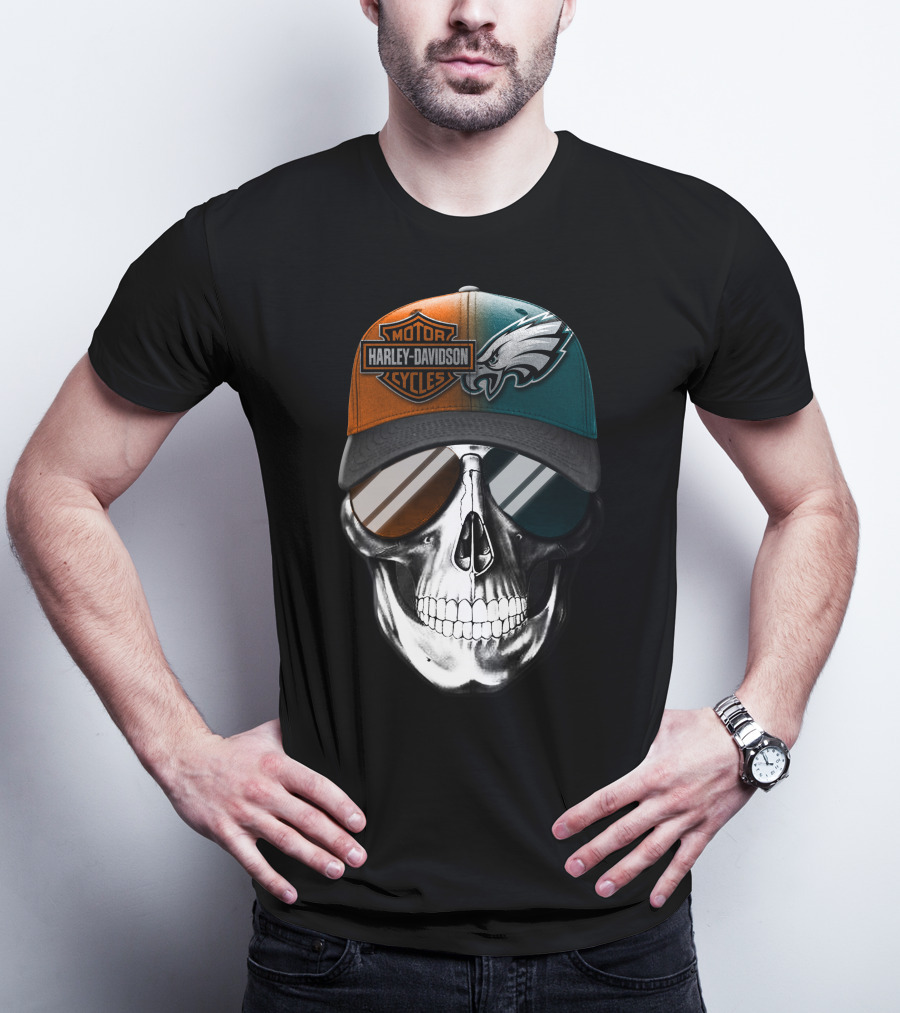 Harley Davidson Motor Cycles Eagles Skull Cap T-Shirt