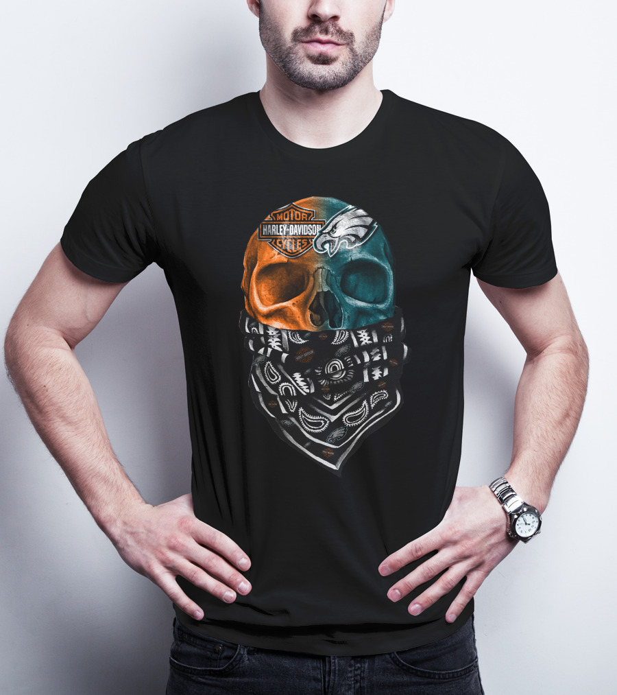 Harley Davidson Motor Cycles Philadelphia Eagles Skulls Bandana T-Shirt