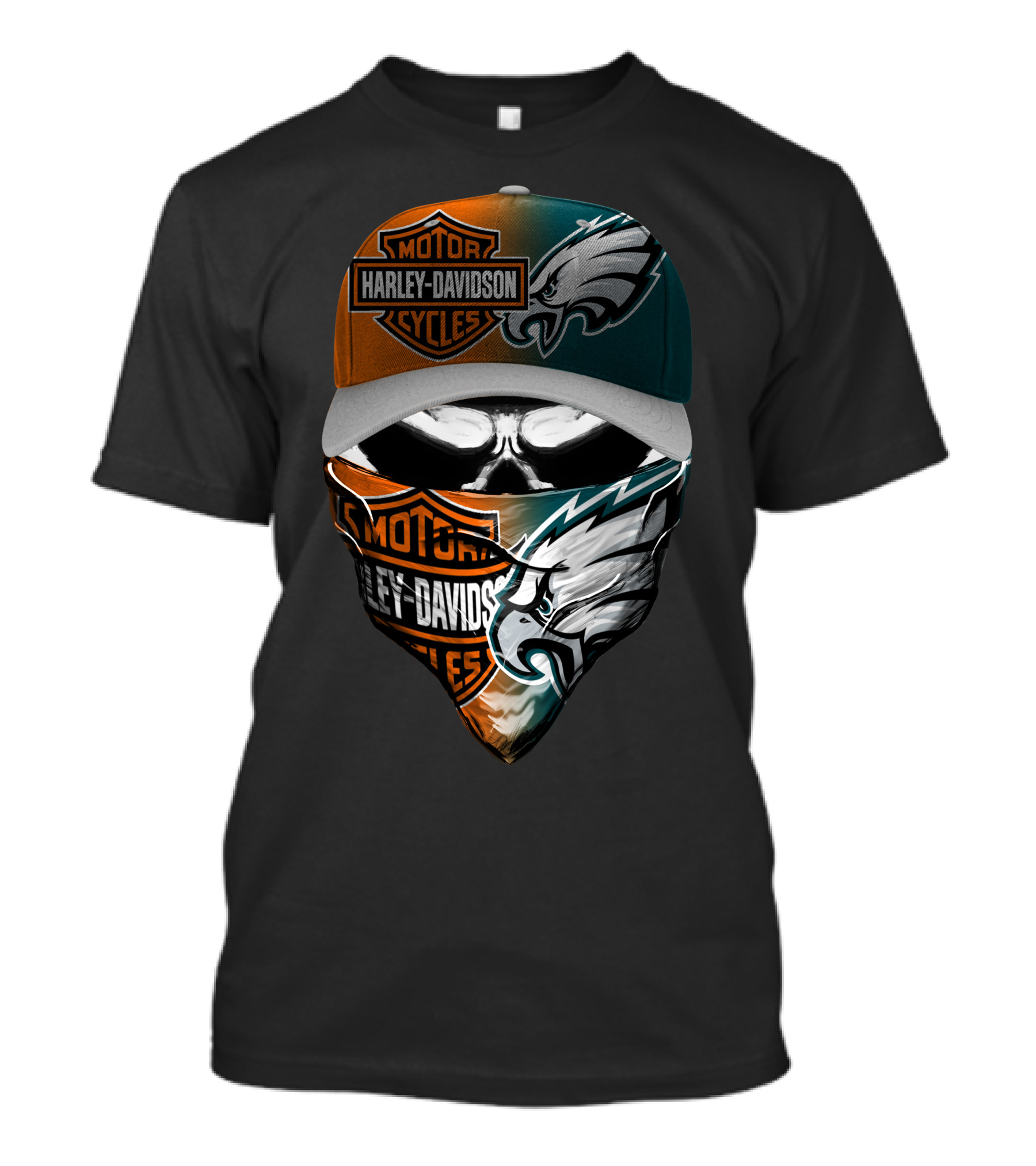 Harley Davidson Philadelphia Eagles Skull Bandana Cap T-Shirt