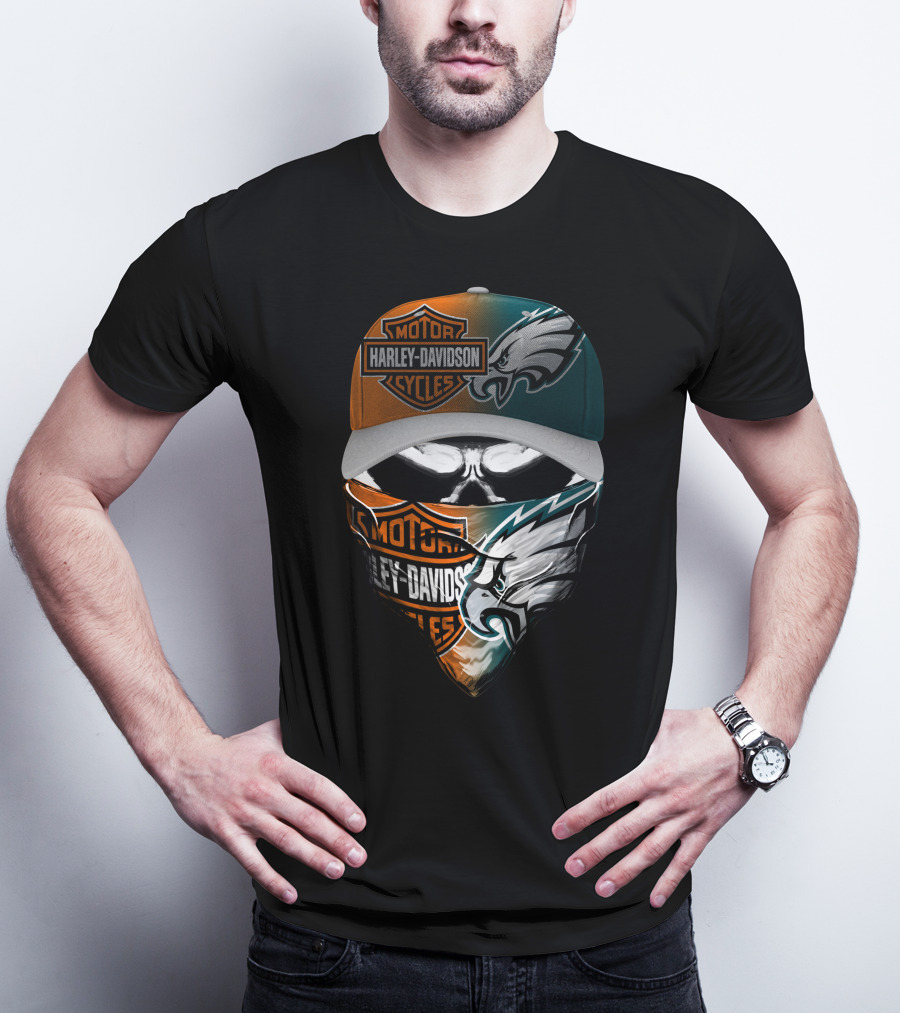 Harley Davidson Philadelphia Eagles Skull Bandana Cap T-Shirt
