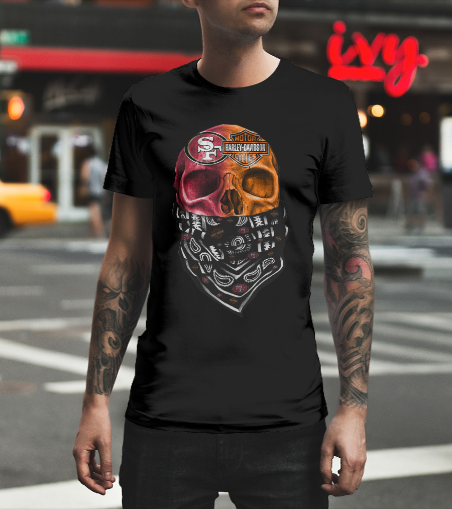 Harley Davidson San Francisco 49ers Skull Bandana T-Shirt