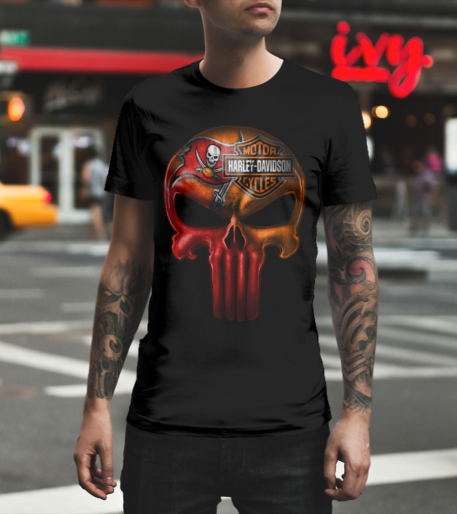 Harley Davidson Motorcycles Tampa Bay Buccaneers Skull T-Shirt