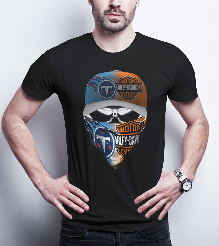 Tennessee Titans Harley Davidson Combo Skull Mask Cap T-Shirt