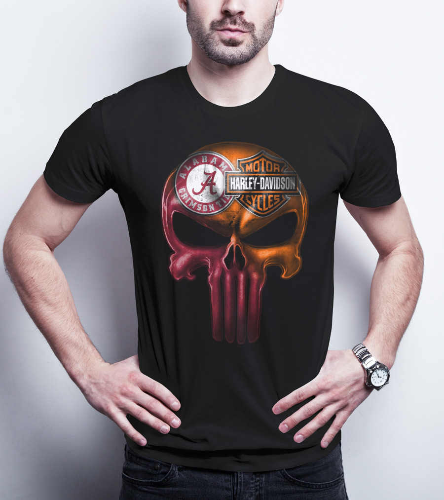 Alabama Crimson Tide Harley Davidson Punisher Skull T-Shirt