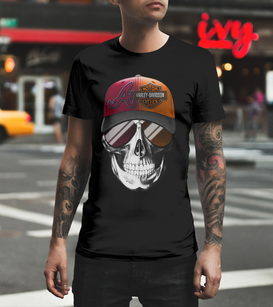 Harley Davidson Atlanta Braves Skull Cap T-Shirt