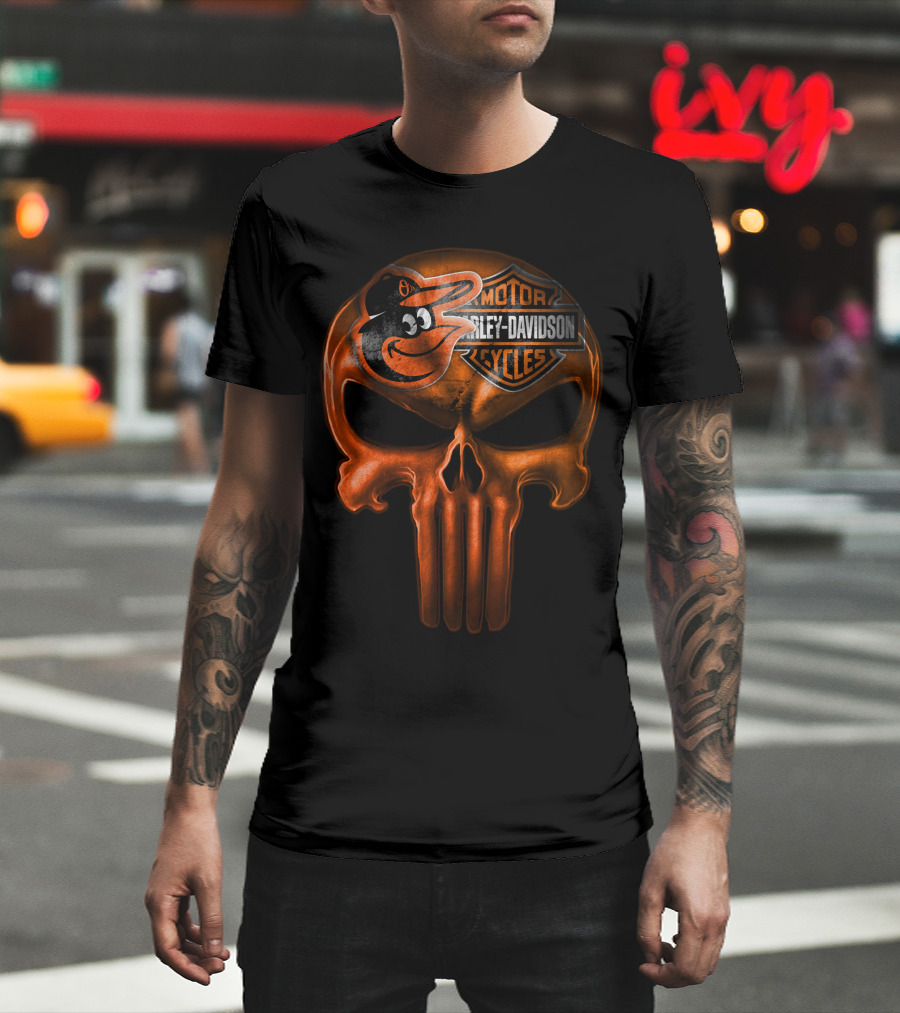 Orioles Harley Davidson Punisher Skull T-Shirt