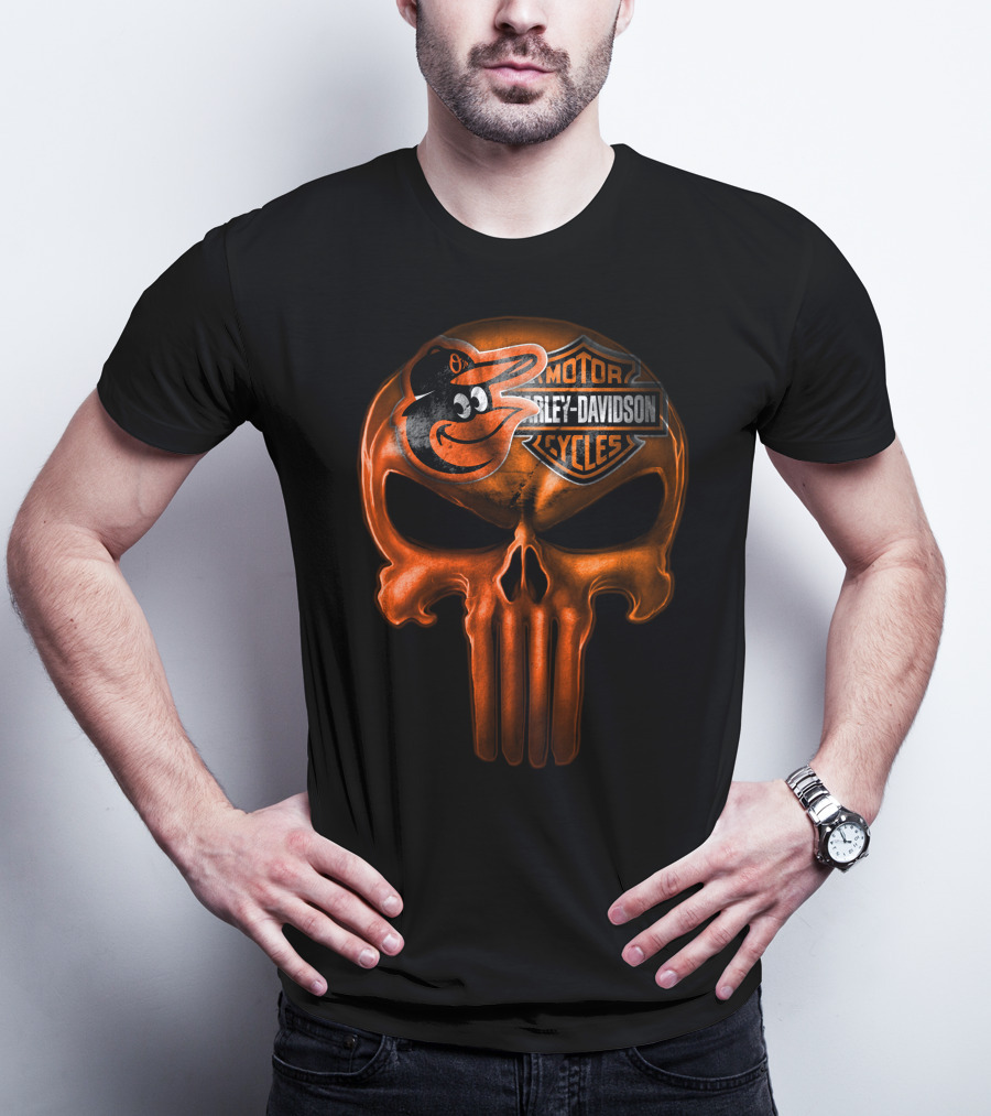 Orioles Harley Davidson Punisher Skull T-Shirt