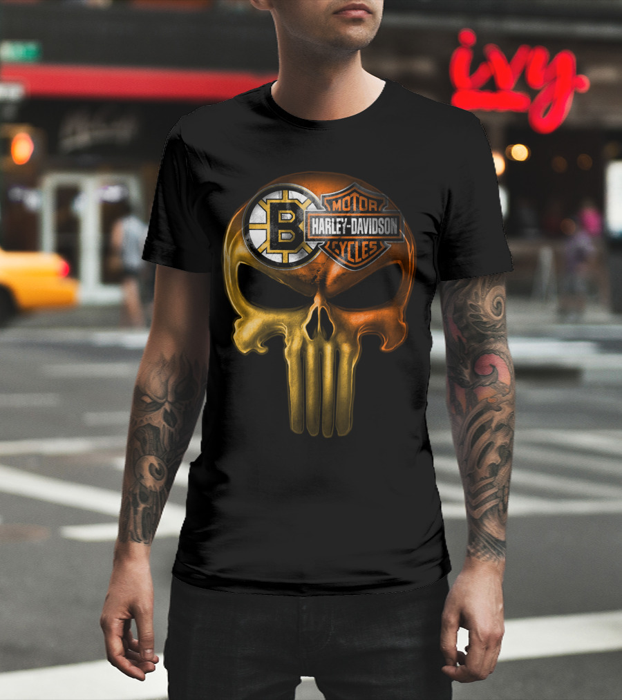 Boston Bruins Harley Davidson Skull 05Ahl T-Shirt