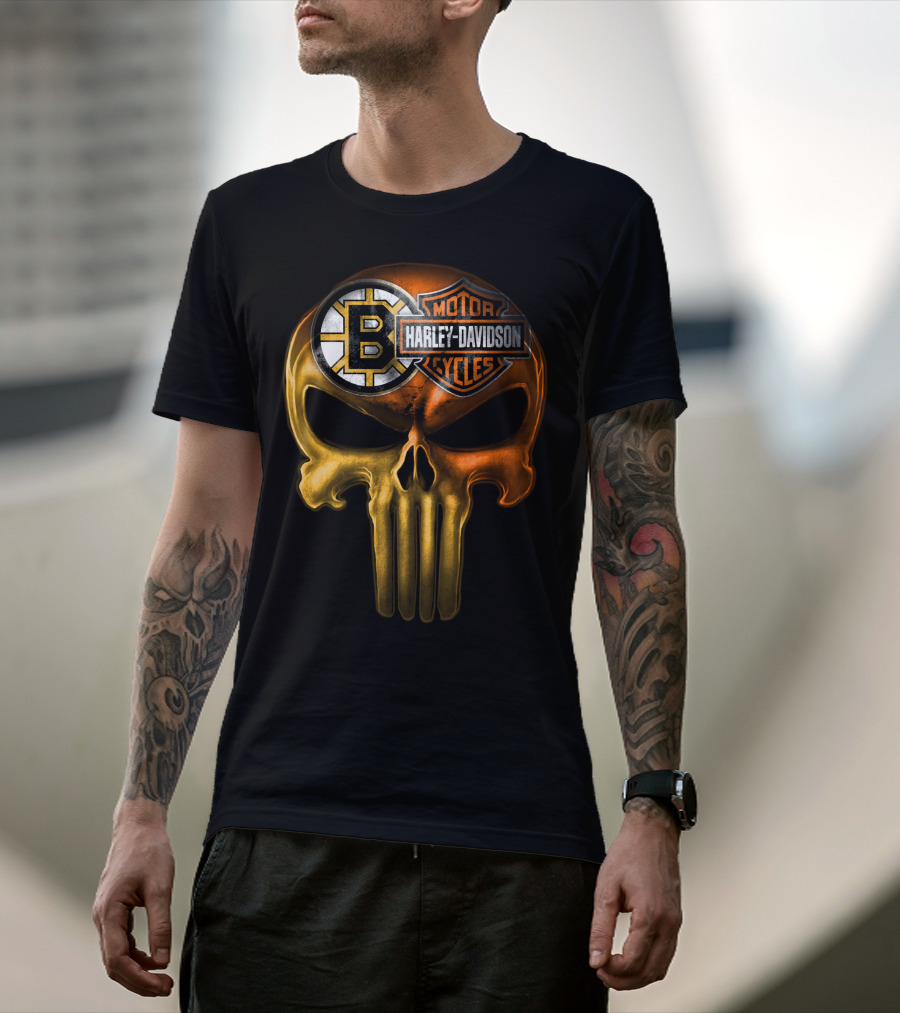 Boston Bruins Harley Davidson Skull 05Ahl T-Shirt
