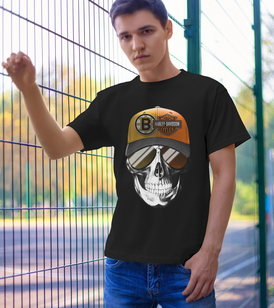 Harley Davidson Motorcycles Skull Boston Bruins Cap T-Shirt