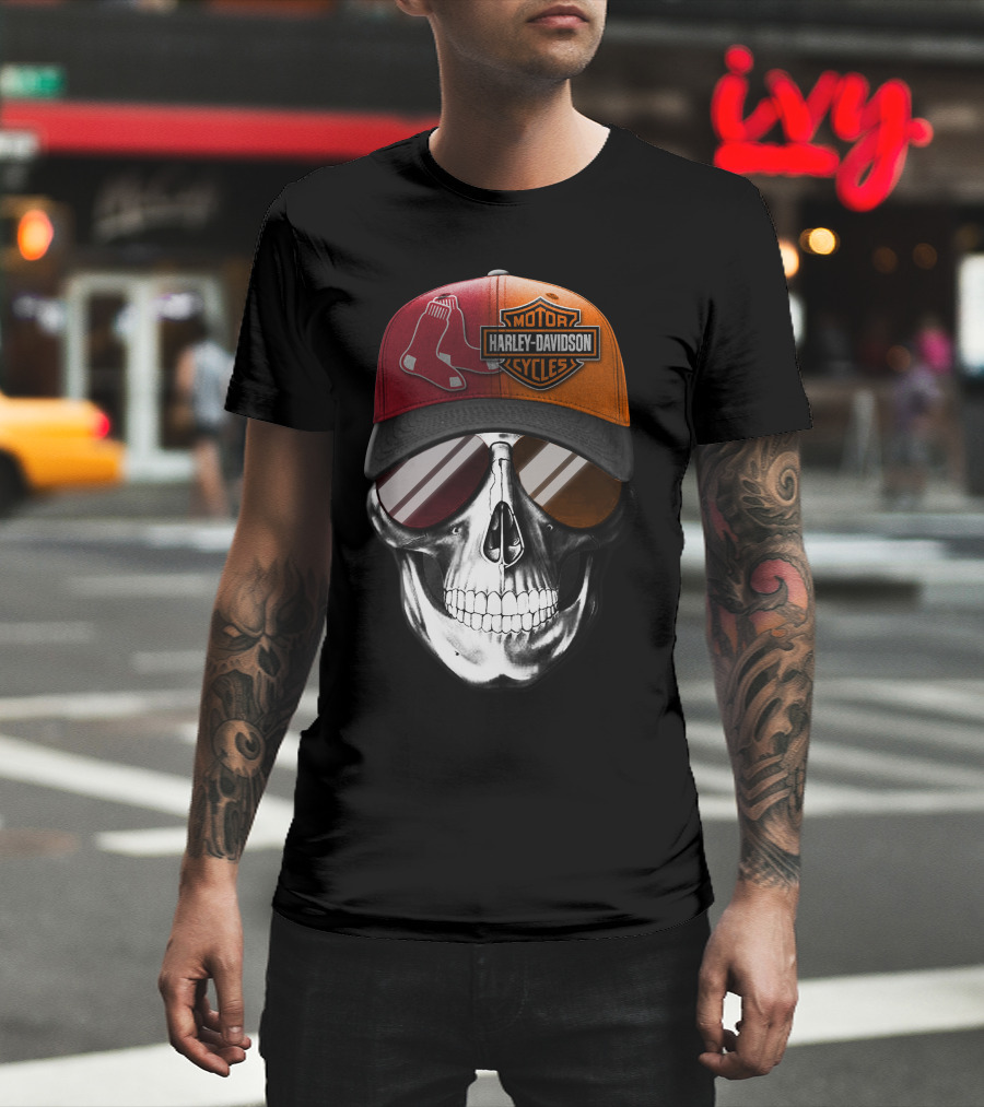 Harley Davidson Red Sox Skull Hat T-Shirt