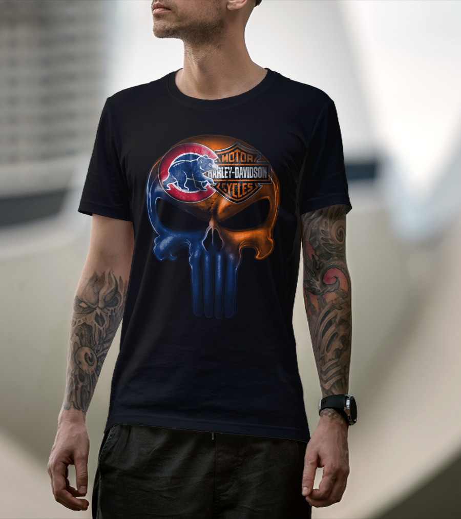 Chicago Cubs Harley Davidson Punisher Skull T-Shirt